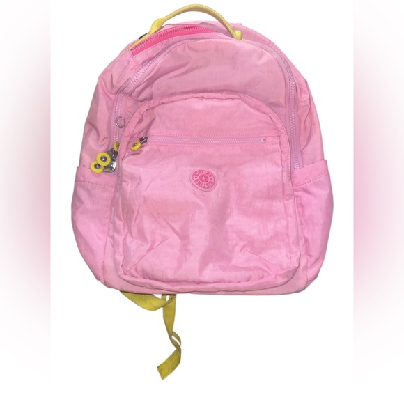 Bags | Kipling Pink Backpack With Yellow Accents | Poshmark